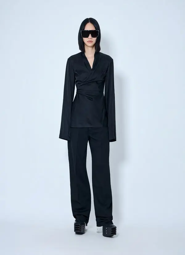 Rick Owens Laura Satin Wrap Top - Black