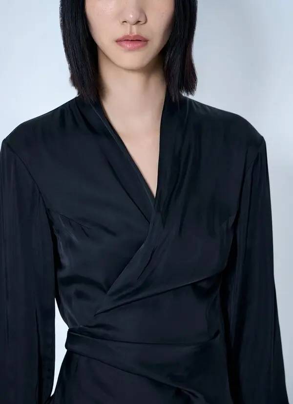 Rick Owens Laura Satin Wrap Top - Black