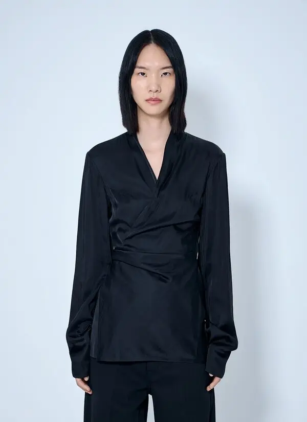 Rick Owens Laura Satin Wrap Top - Black