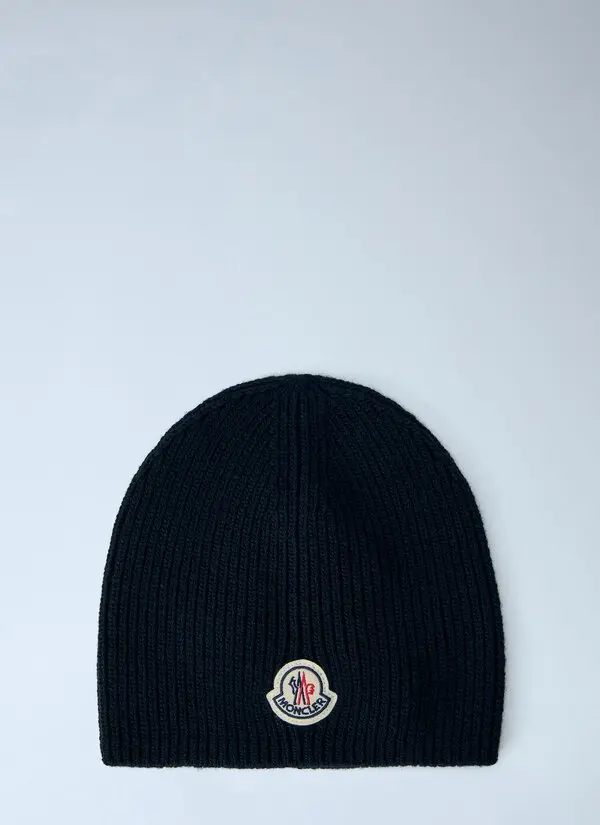 Moncler Ribbed Wool Beanie Hat - Black