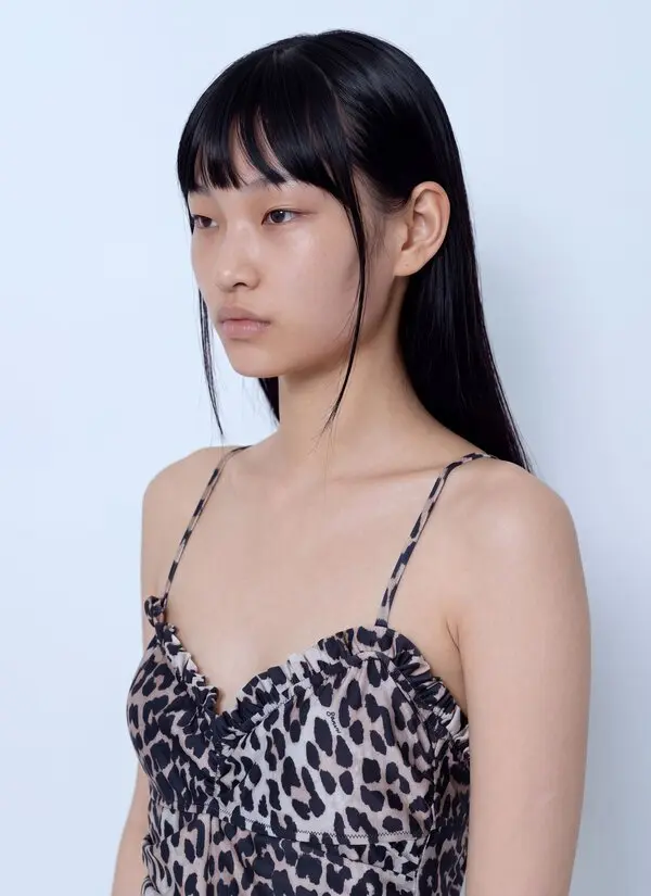 GANNI Printed Swimsuit With Ruffles