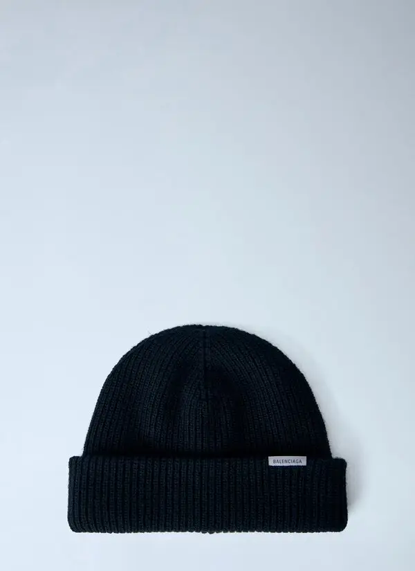 Balenciaga Ribbed Knit Beanie - Black