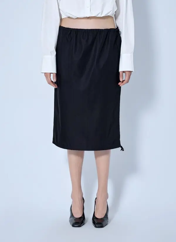Prada Elastic Waist Re-nylon Midi Skirt - Black