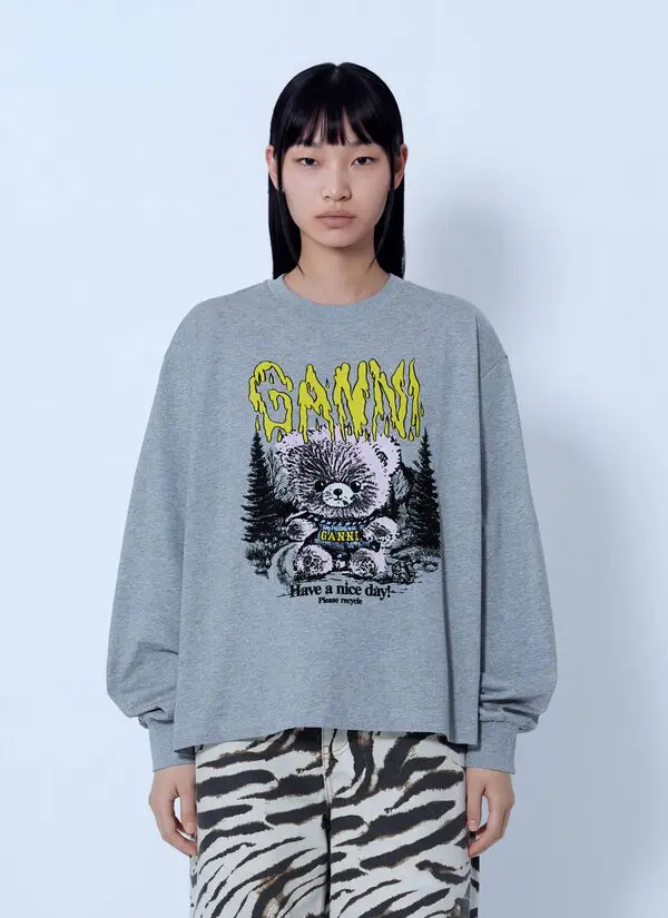 GANNI Basic Cotton Jersey Longsleeve - Grey