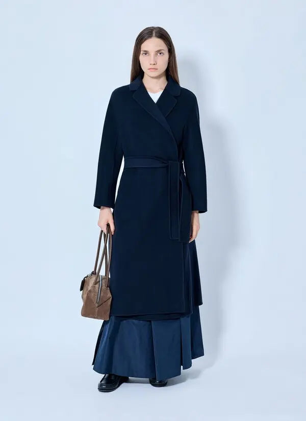 Max Mara Wrap-around Wool Coat - Navy