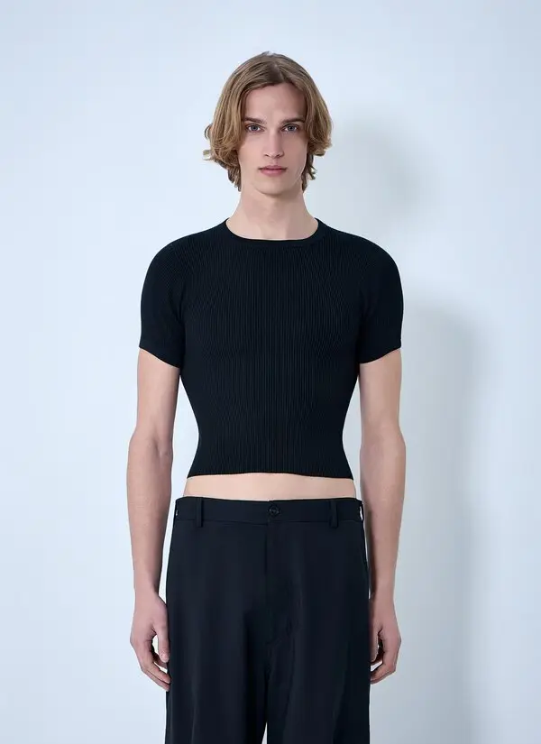 RIER Ribbed Knit Cropped Top - Black