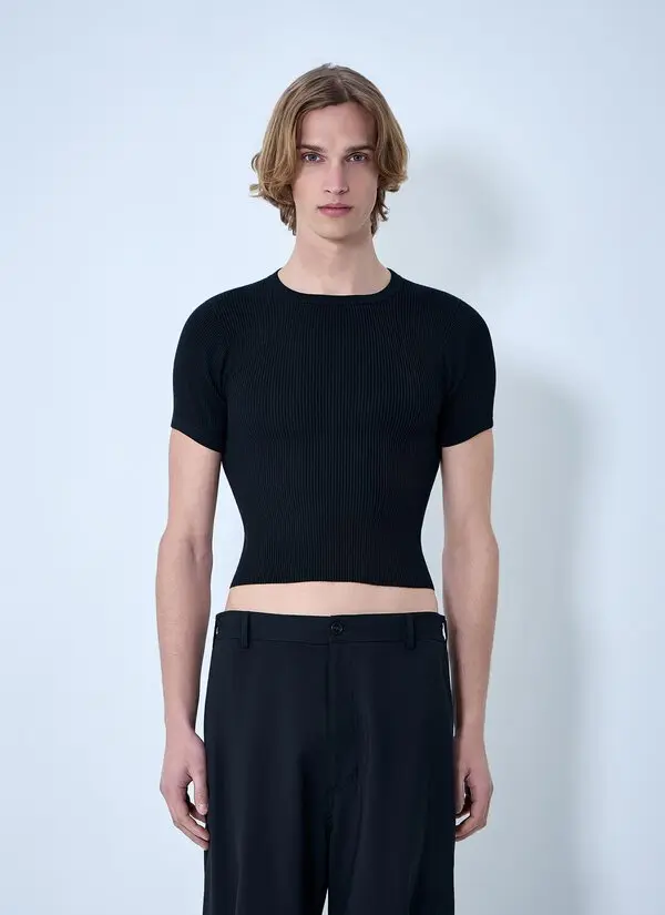 RIER Ribbed Knit Cropped Top - Black