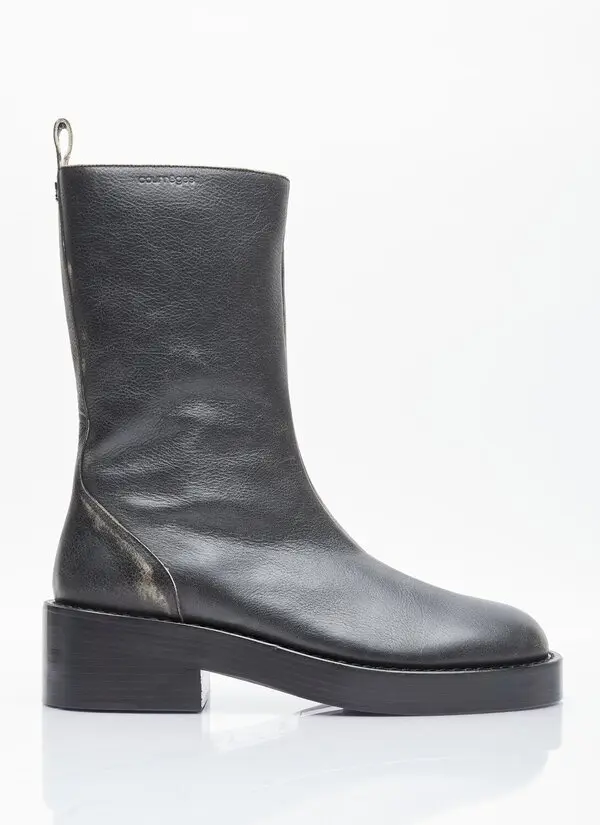 COURREGES Used Leather Zip Ankle Boots - Black
