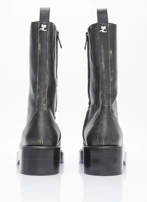 COURREGES Used Leather Zip Ankle Boots