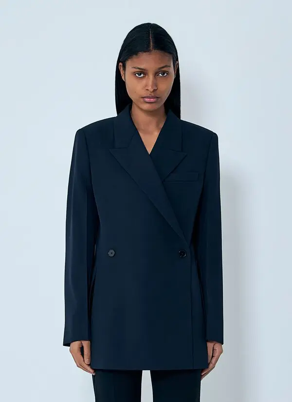 JIL SANDER Double-breasted Wool Blazer - Navy