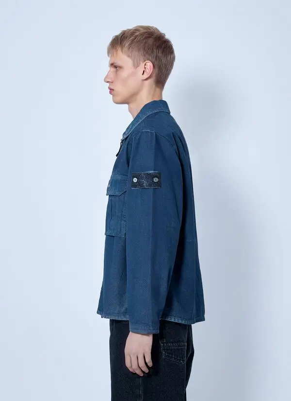 Stone Island Zip-front Overshirt With Patch Pocket - Blue