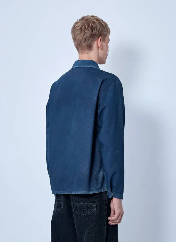 Stone Island Zip-front Overshirt With Patch Pocket - Blue