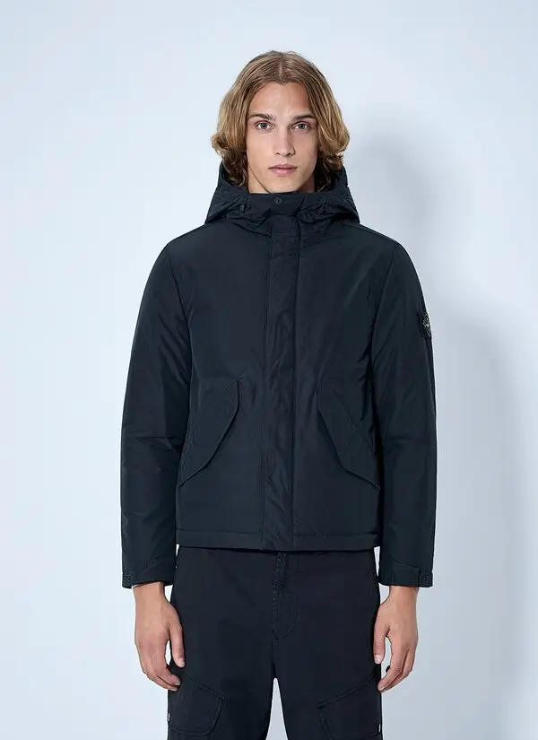 Stone Island Hooded Jacket With Patch Detail - Navy