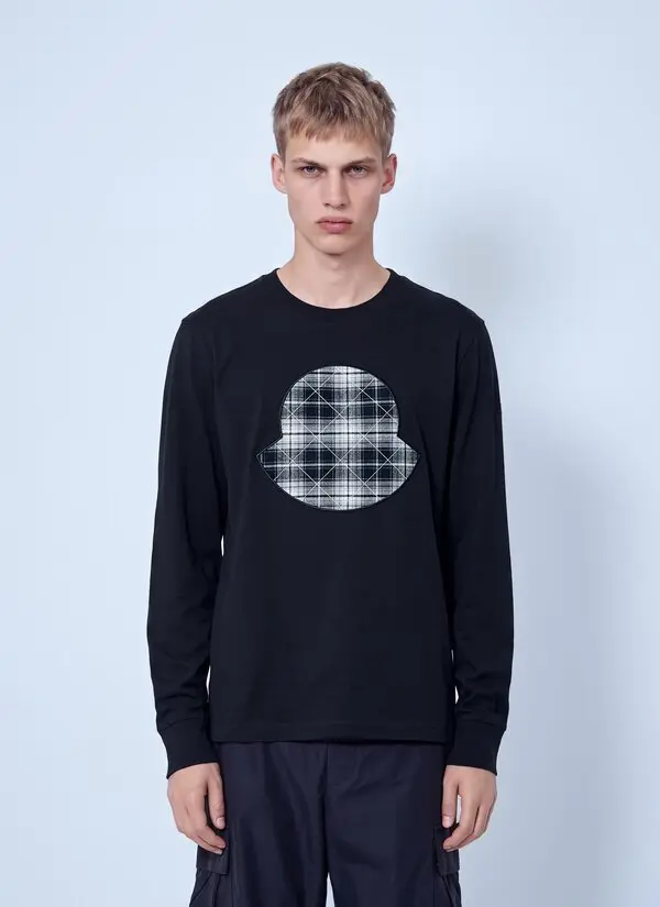 Moncler Check Panel Cotton Jersey T-shirt - Black