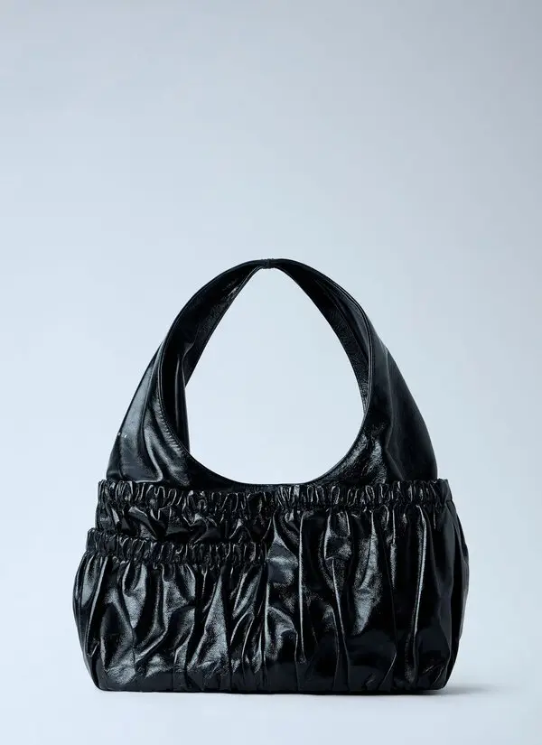 Marni Gathered Leather Shoulder Bag - Black