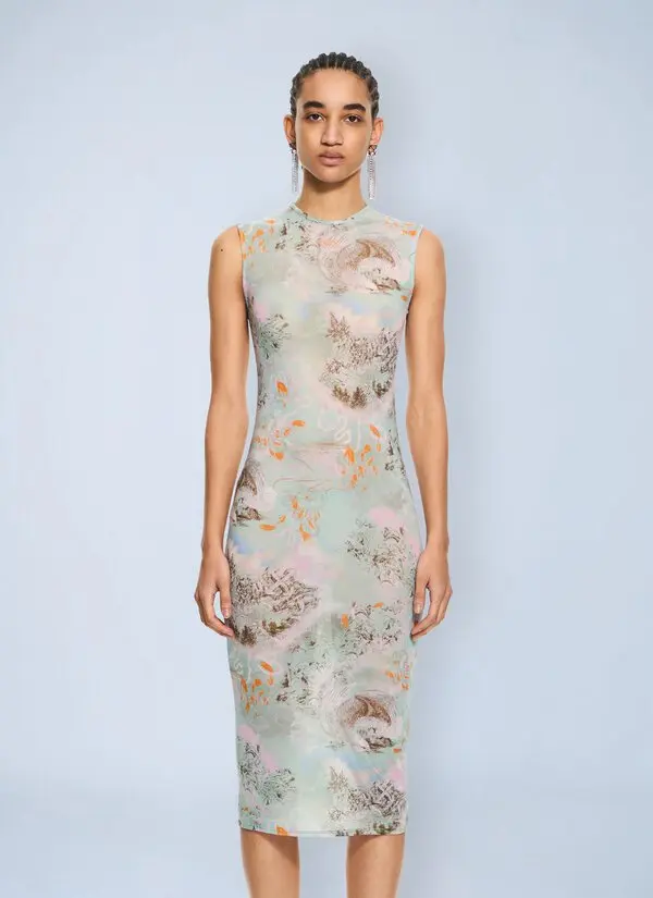 Off-White Light Jersey Storytelling Sleeveless Dress - Orange