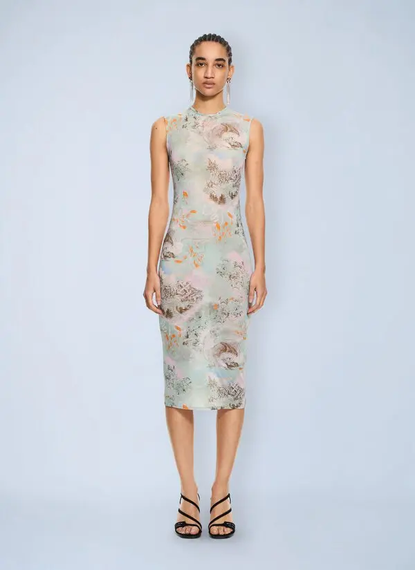 Off-White Light Jersey Storytelling Sleeveless Dress