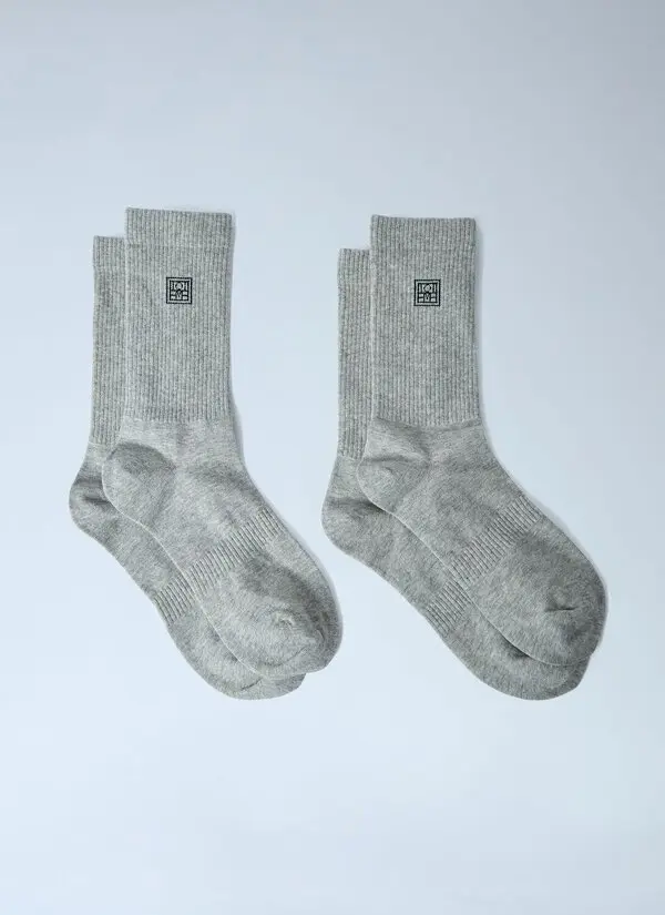 TOTEME Signature Monogram Cotton Socks - Light Grey