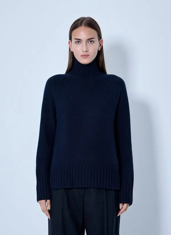 Max Mara High-neck Wool And Cashmere Sweater - Navy