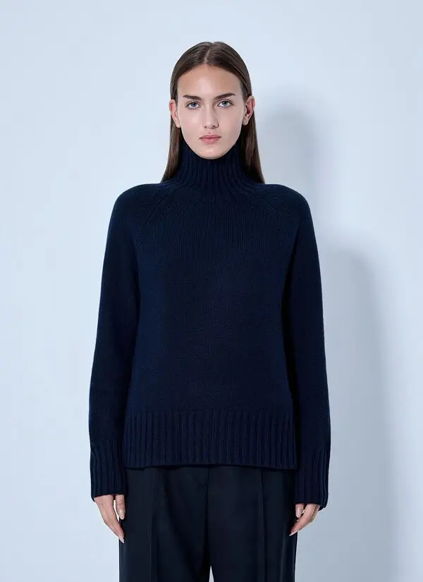 Max Mara High-neck Wool And Cashmere Sweater - Navy