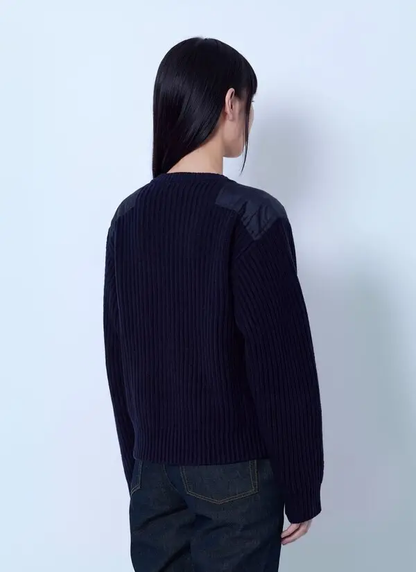 GANNI Wool Melange Rib Stripe V Neck