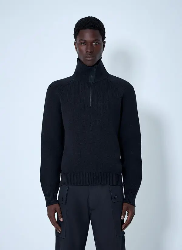 MARGARET HOWELL High Neck Wool Zip Sweater