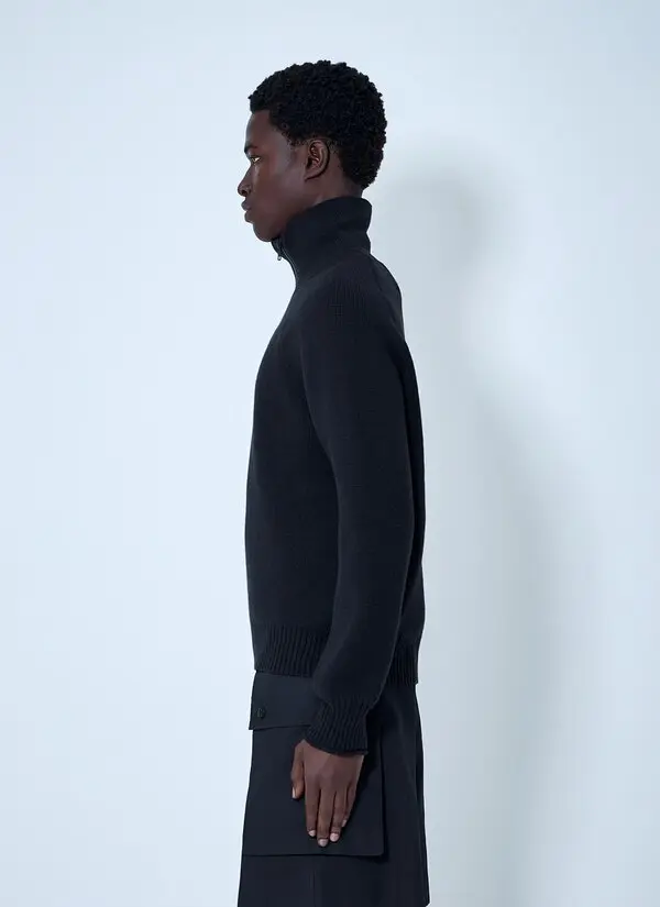 MARGARET HOWELL High Neck Wool Zip Sweater