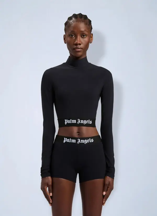 Palm Angels Classic Logo Long-sleeved Mockneck Top - Black