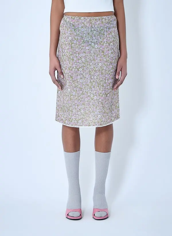Prada Re-nylon Floral Midi Skirt - Grey