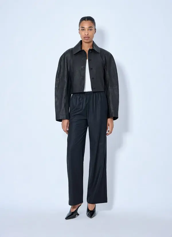RÓHE Rounded Grain Leather Cropped Jacket