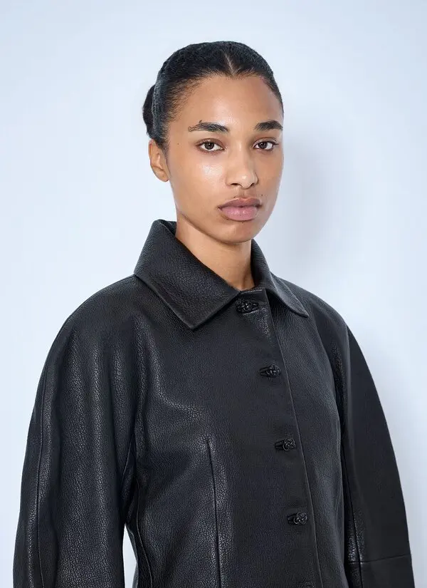 RÓHE Rounded Grain Leather Cropped Jacket