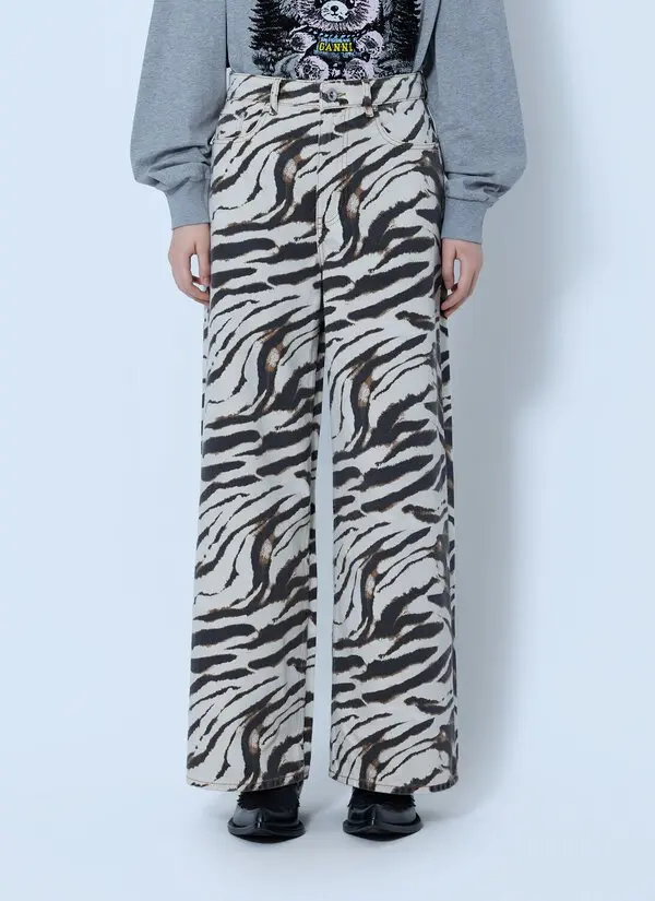 GANNI Print Denim Lari Jeans - Beige
