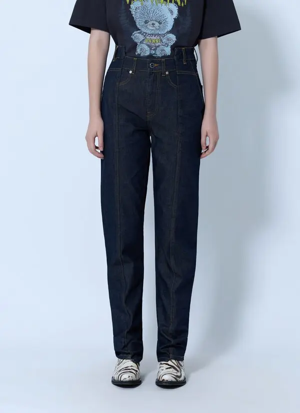 GANNI Slub Denim Fold Jeans - Navy