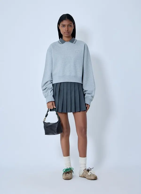 Miu Miu Logo Motif Fleece Sweatshirt - Grey