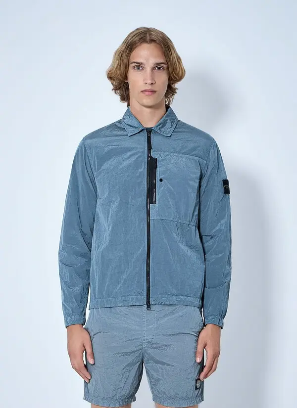 Stone Island Zip-up Jacket With Chest Pocket - Light Blue