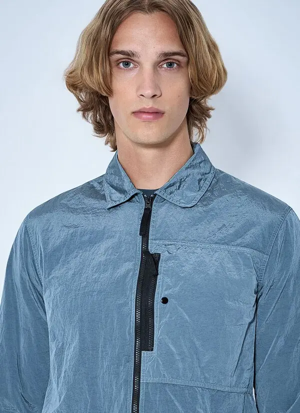Stone Island Zip-up Jacket With Chest Pocket - Light Blue