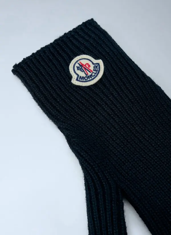 Moncler Ribbed Knit Gloves With Logo Patch