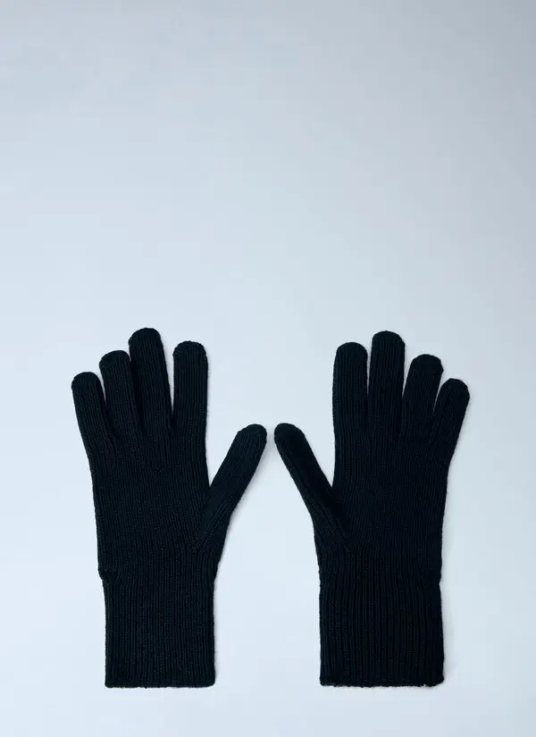 Moncler Ribbed Knit Gloves With Logo Patch