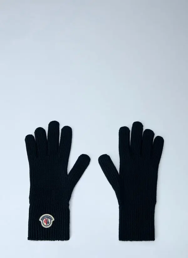 Moncler Ribbed Knit Gloves With Logo Patch - Black