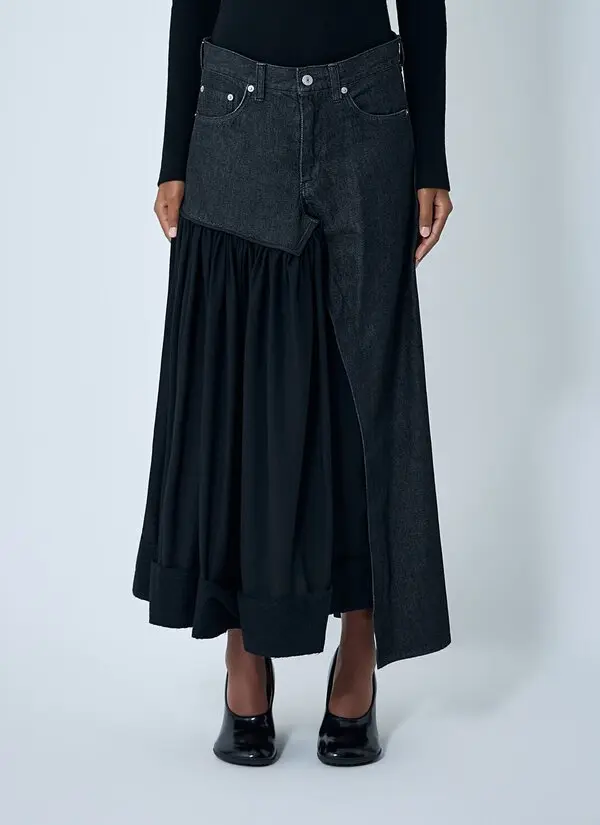 Yohji Yamamoto Cut-off Combination Midi Skirt - Black