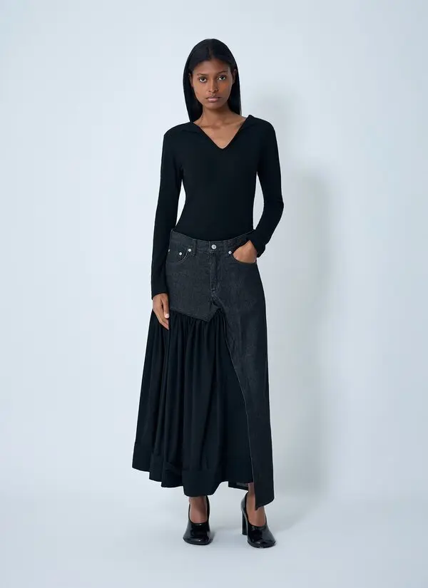 Yohji Yamamoto Cut-off Combination Midi Skirt
