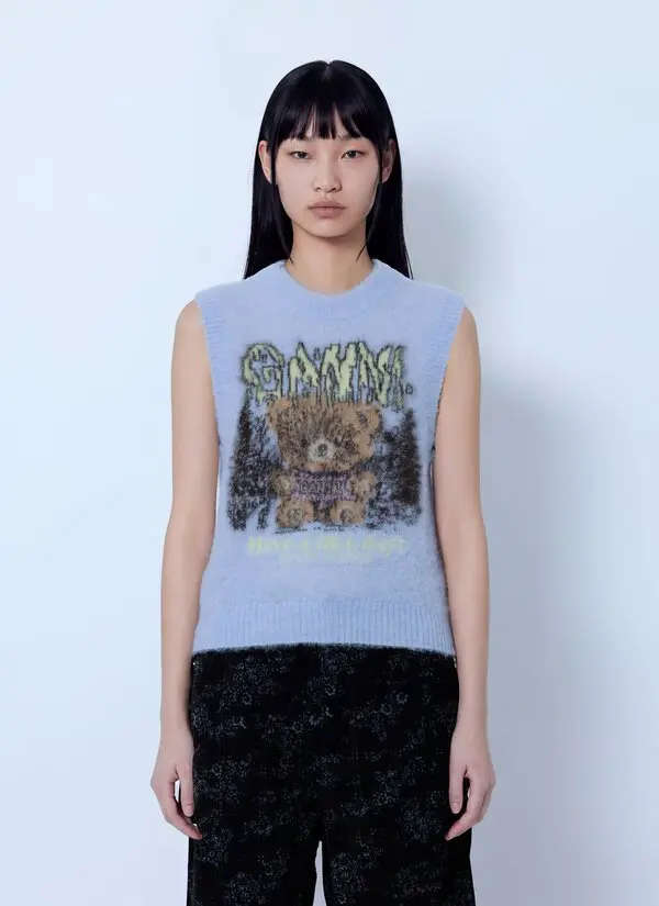 GANNI Brushed Alpaca Teddy Vest - Light Blue
