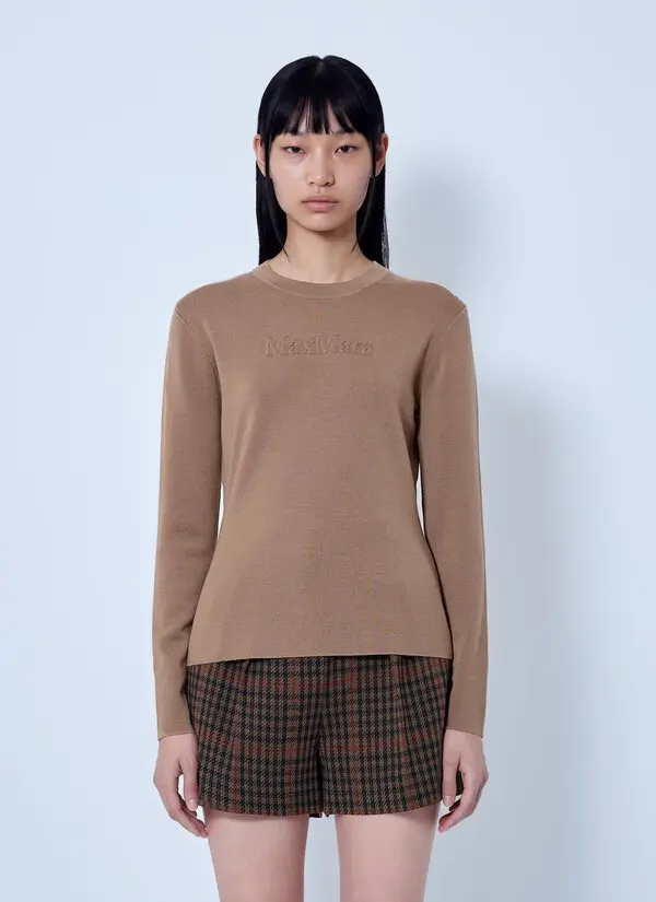 Max Mara Embroidered Logo Knit Sweater - Camel