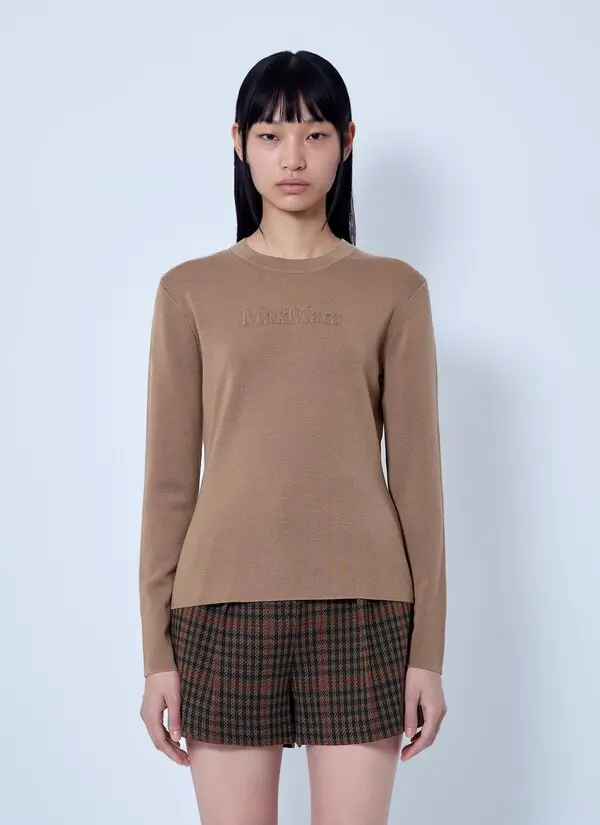 Max Mara Embroidered Logo Knit Sweater - Camel