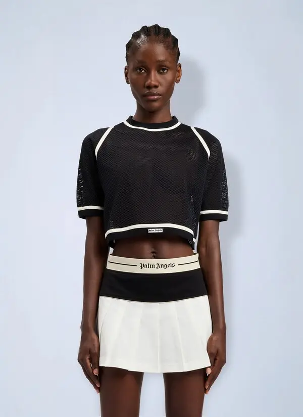 Palm Angels Logo Mesh Cropped Top - Black