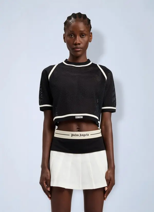 Palm Angels Logo Mesh Cropped Top - Black