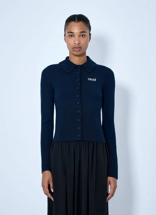 Chloé Fitted Logo Cardigan - Navy