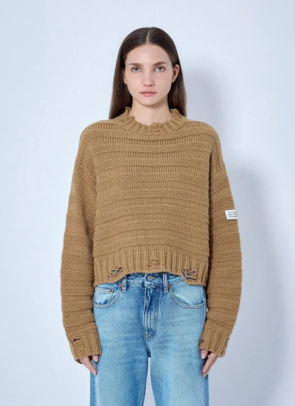 MAISON MARGIELA Ribbed Knit Sweater - Brown