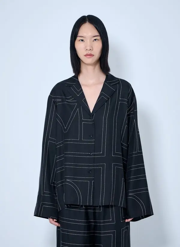 TOTEME Monogram Silk Pj Shirt - Black