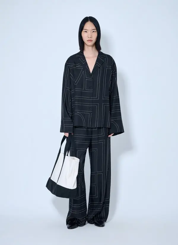 TOTEME Monogram Silk Pj Shirt - Black